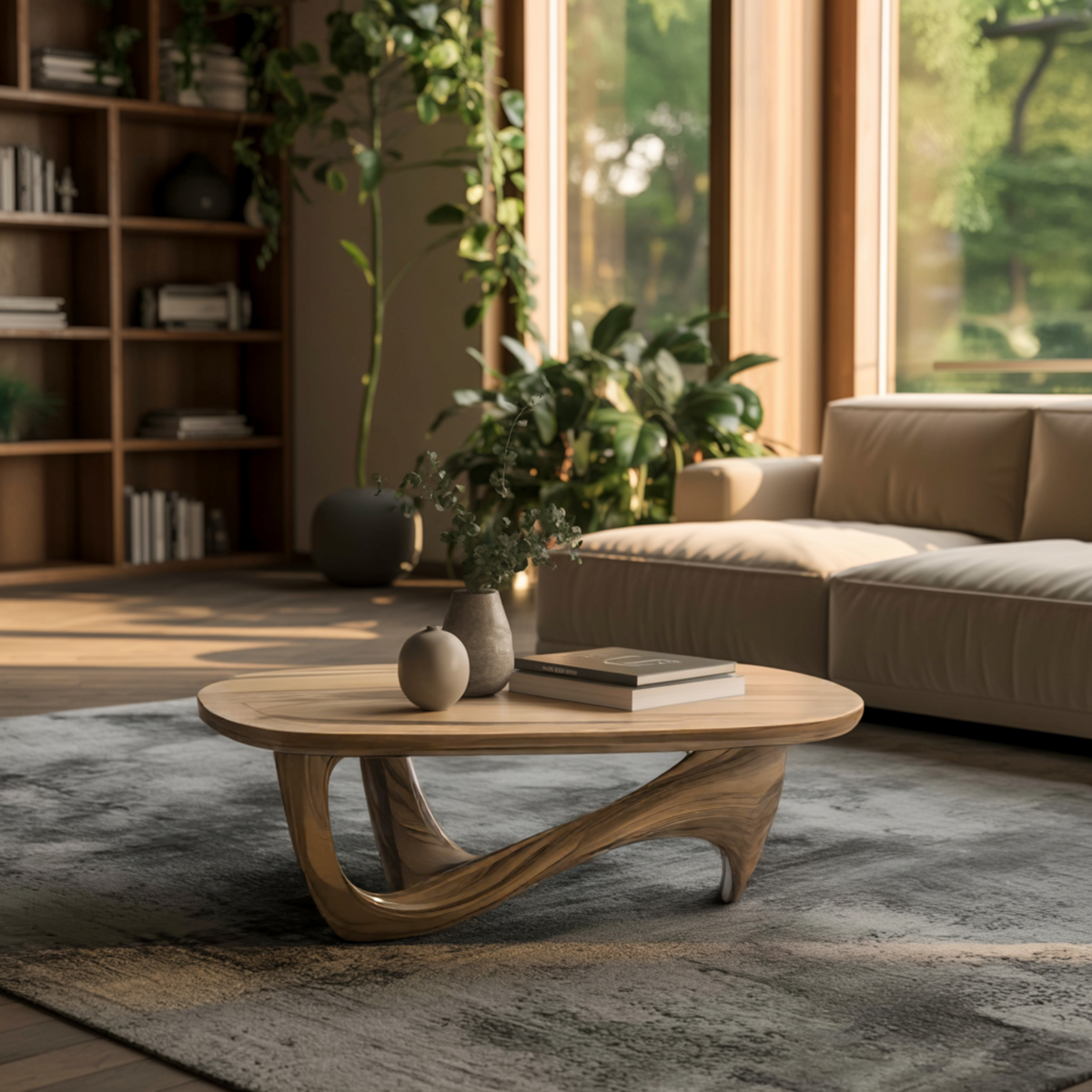 Organic Modern Coffee Table, Sculptural Wood Center Table, Living Room ...