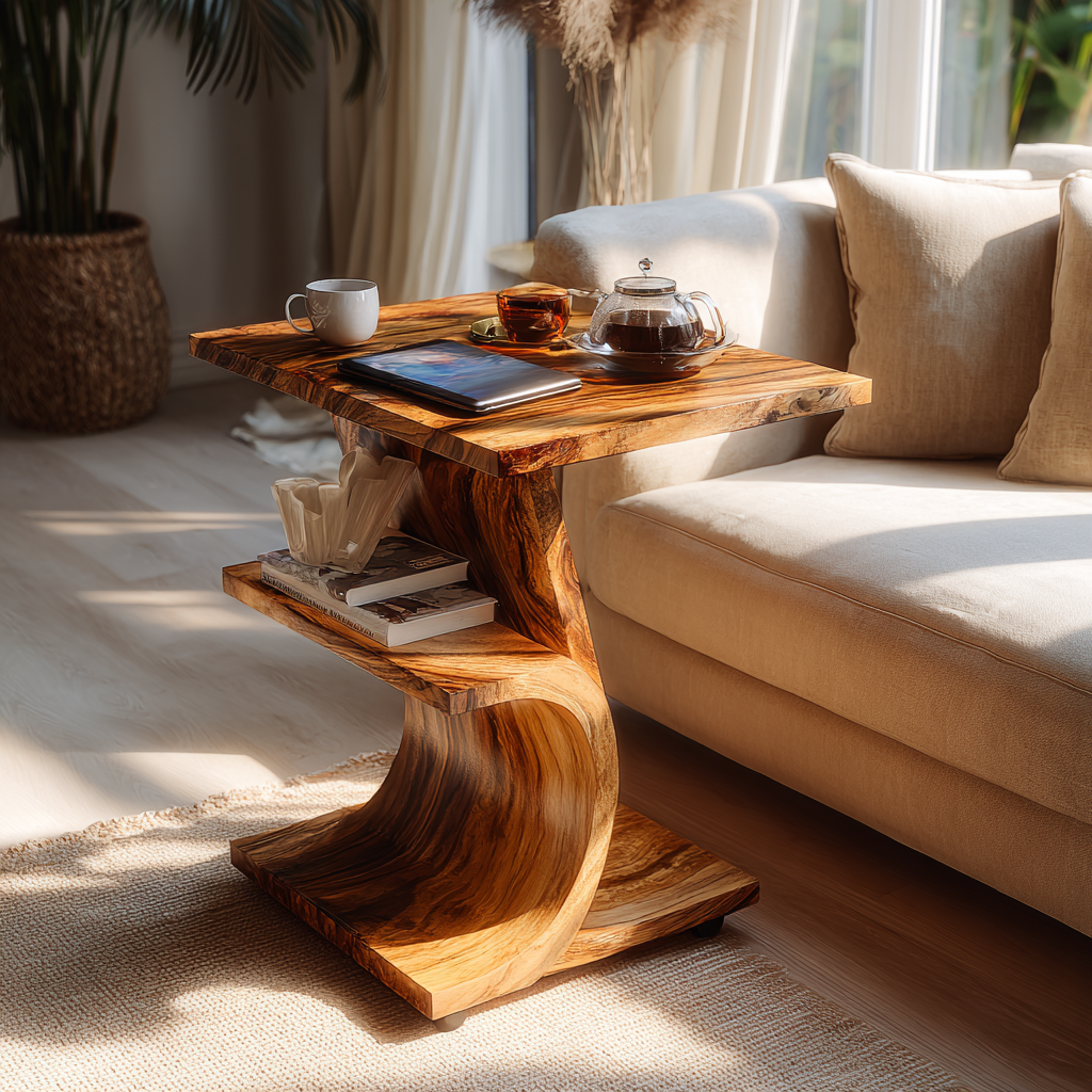 Curvecrest Solid Wood Side Table, Organic Modern Sculpted Accent Table ...