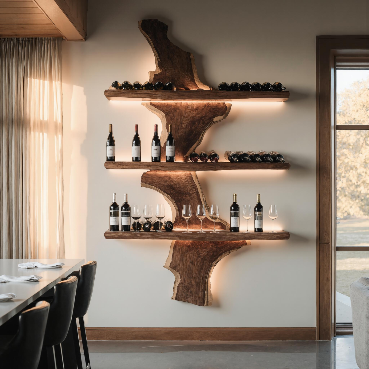 Driftwood Edge Floating Wine Rack – Organic Modern Live Edge Wall Shelf ...