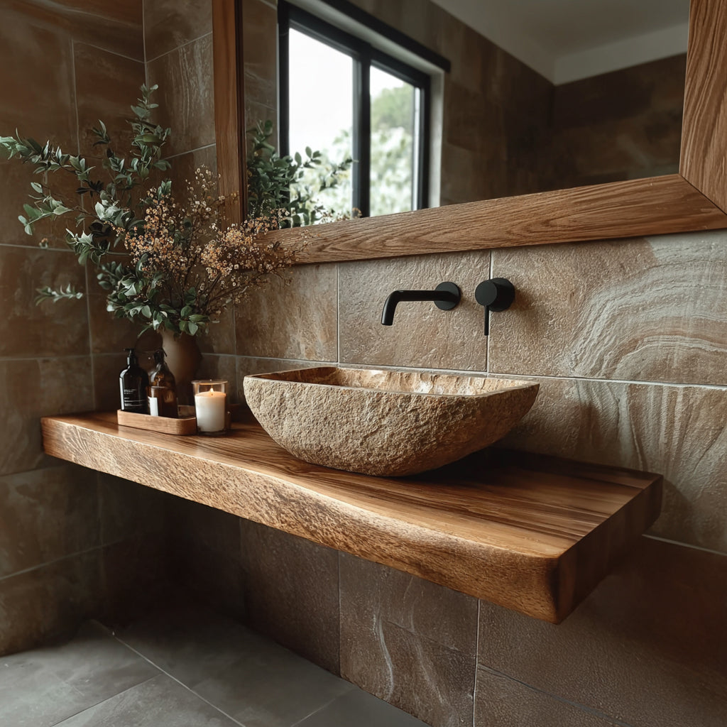 Echra Rustic Handcrafted Solid Wood Floating Bathroom Vanity Slab ...