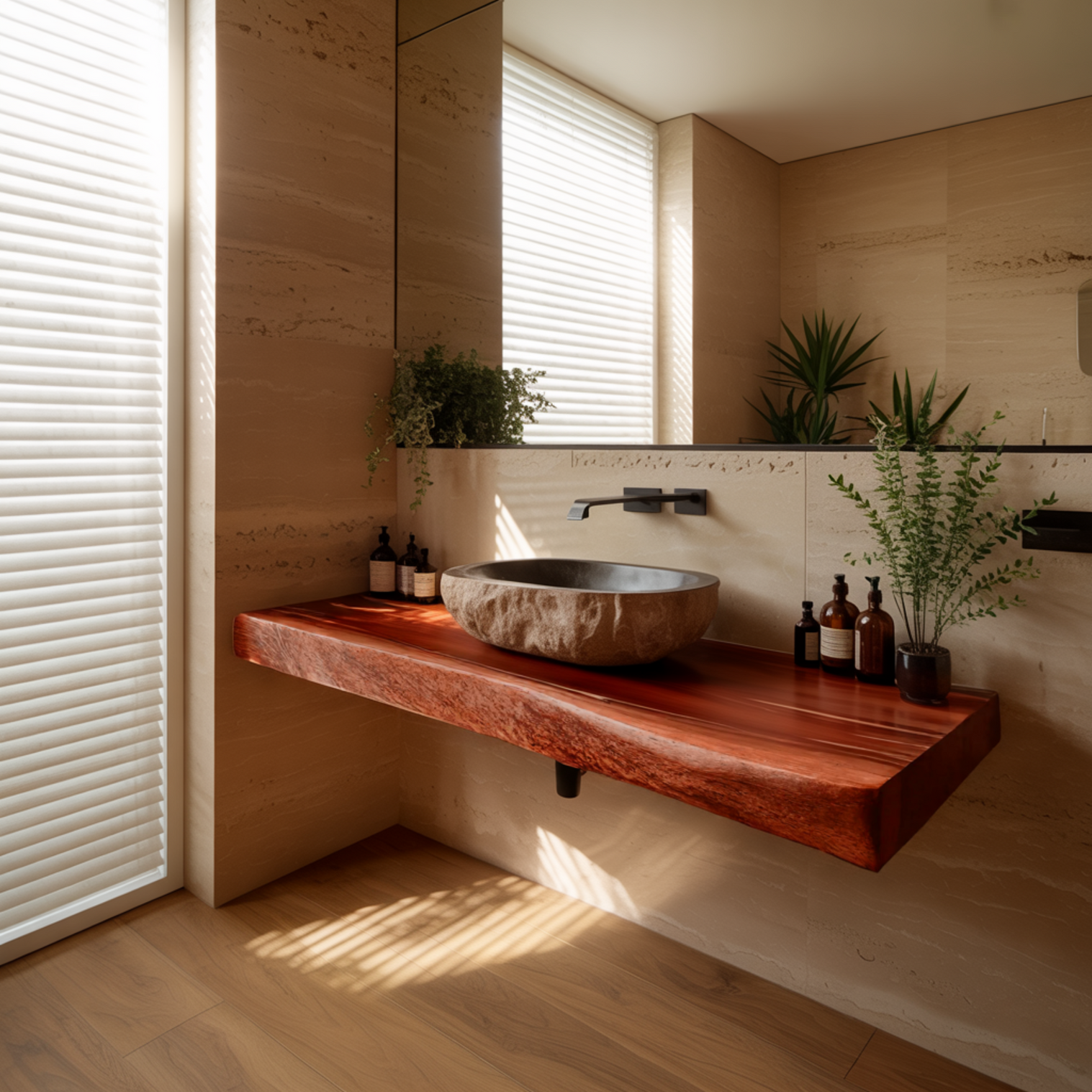 Echra Rustic Handcrafted Solid Wood Floating Bathroom Vanity Slab ...