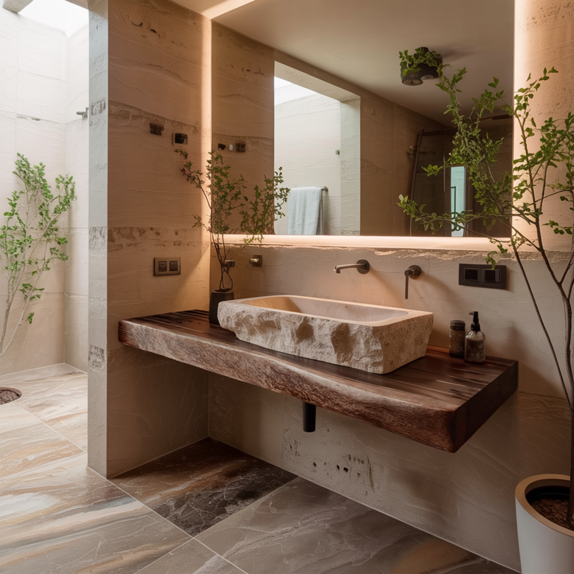 Echra Rustic Handcrafted Solid Wood Floating Bathroom Vanity Slab ...