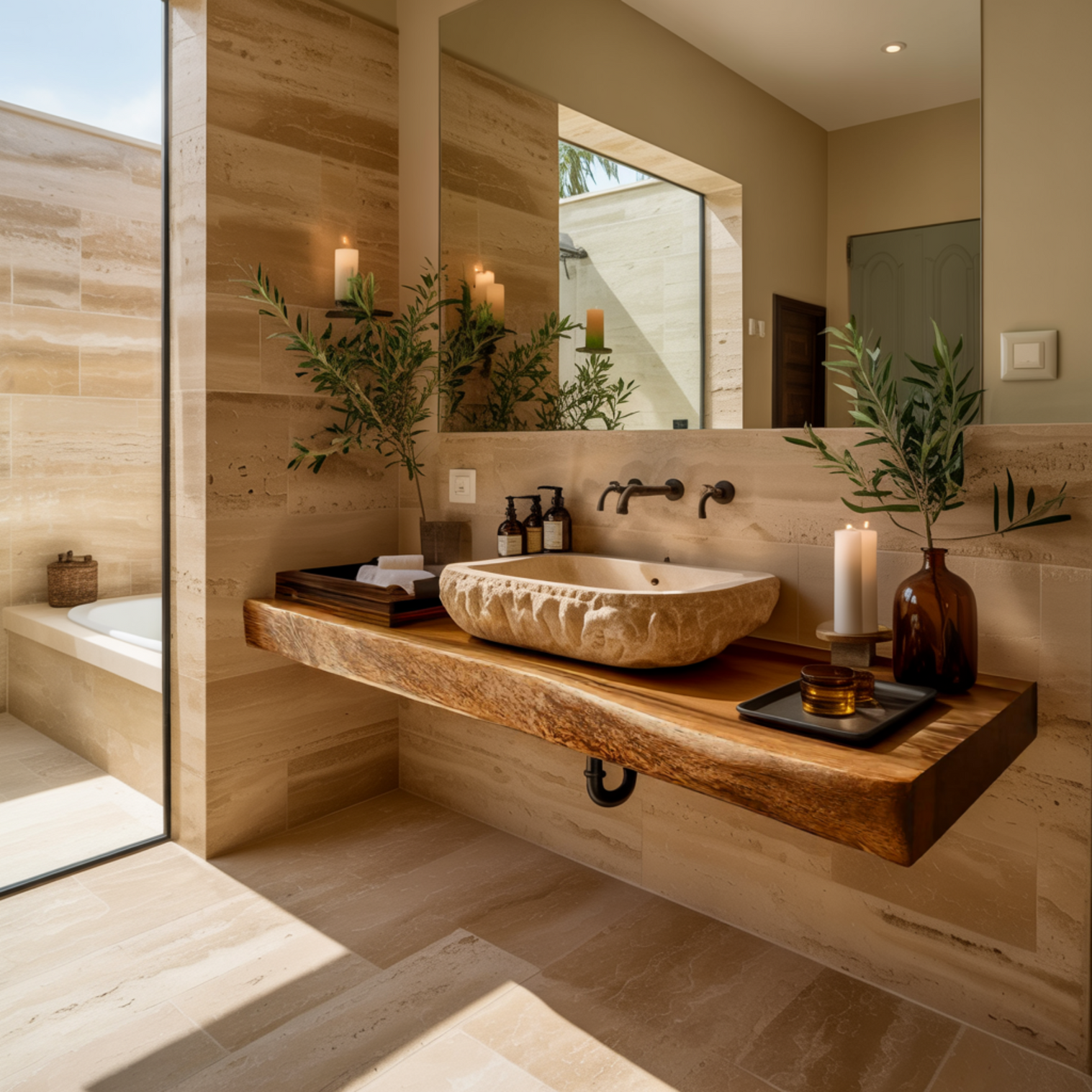 Echra Rustic Handcrafted Solid Wood Floating Bathroom Vanity Slab ...