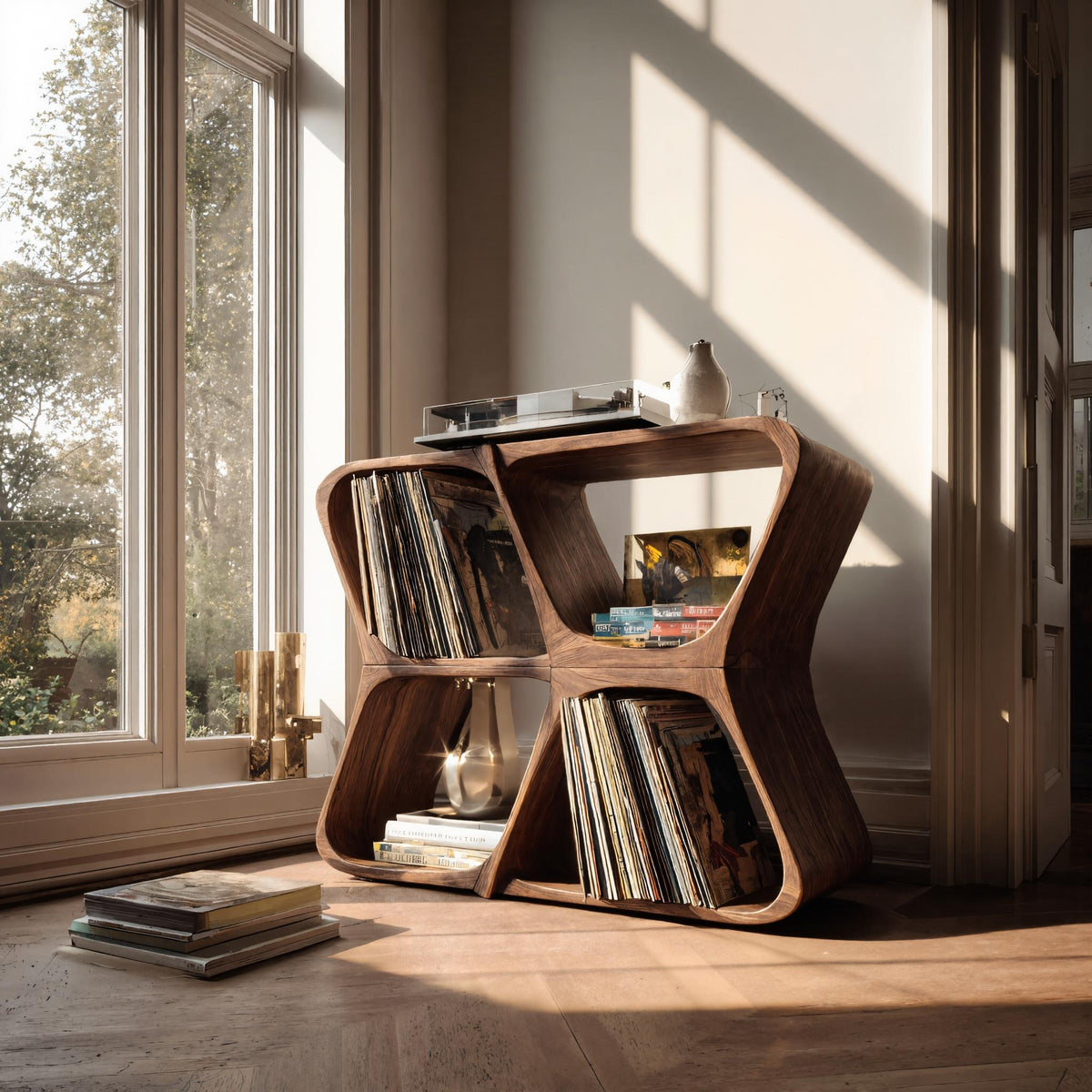 Harmona Sculpted Solid Wood Record Player Stand With Storage | Mid ...