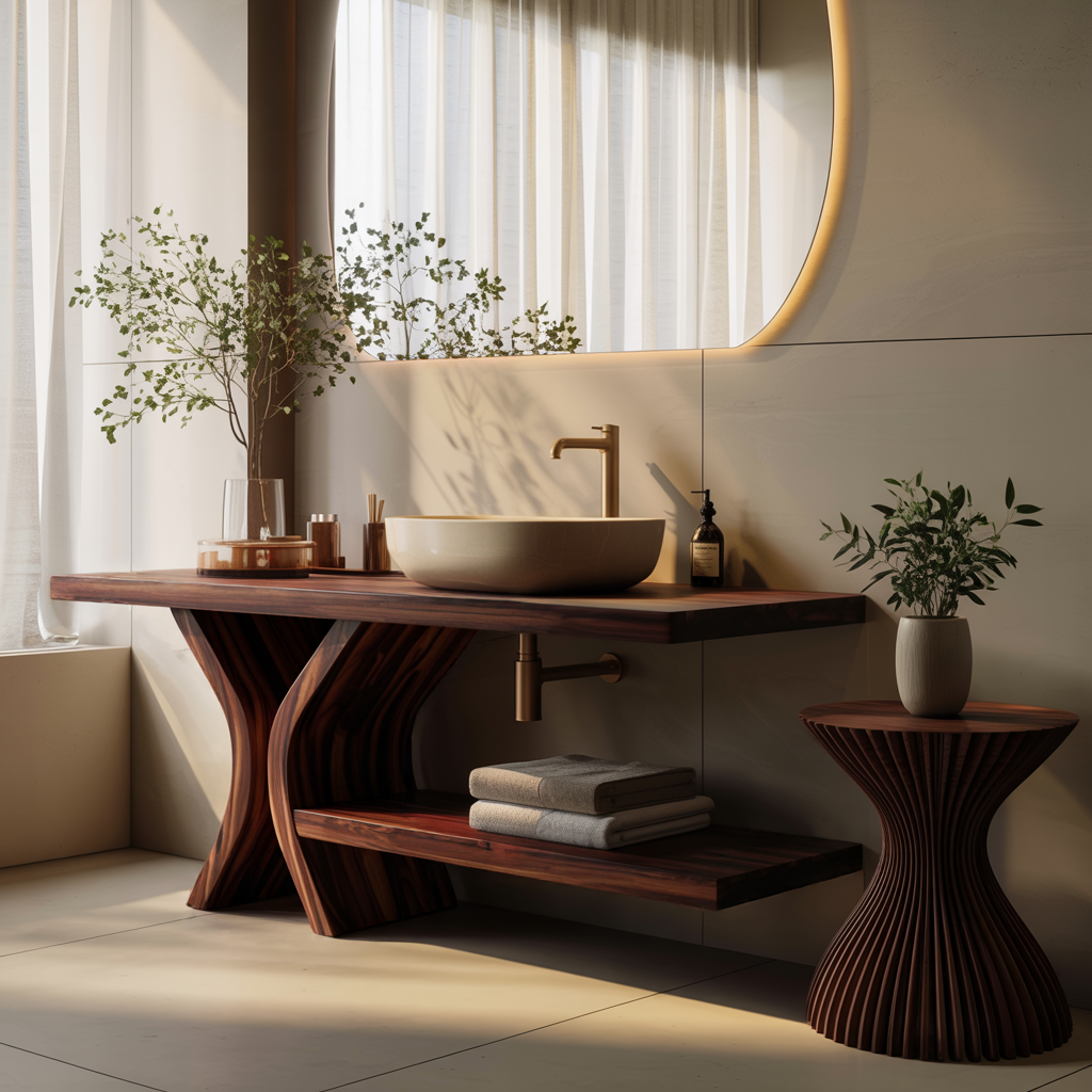 Lunara Flowform Solid Wood Bathroom Vanity – Organic Modern Spa Sink ...