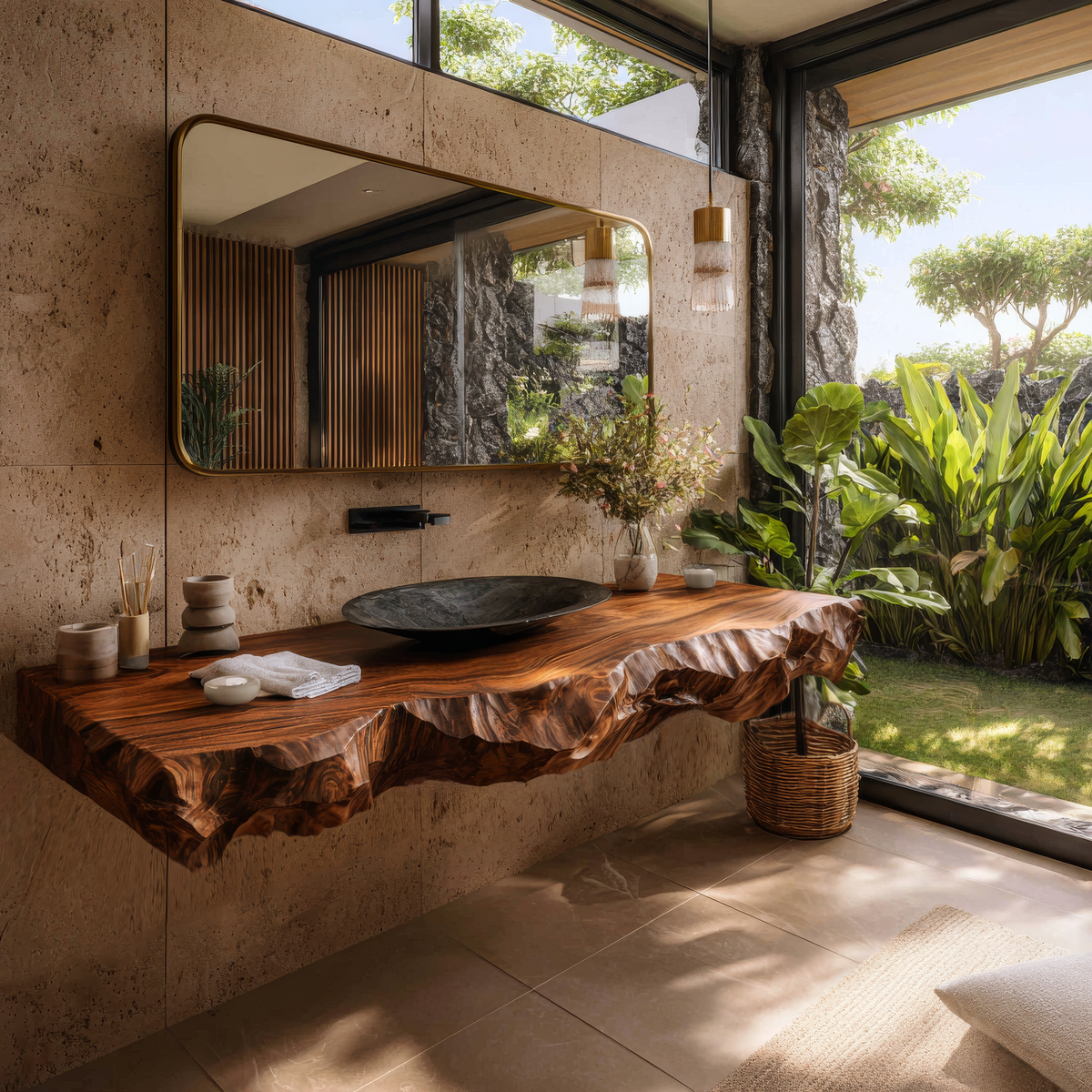 Marvello Live Edge Solid Wood Floating Bathroom Vanity, Organic Modern ...