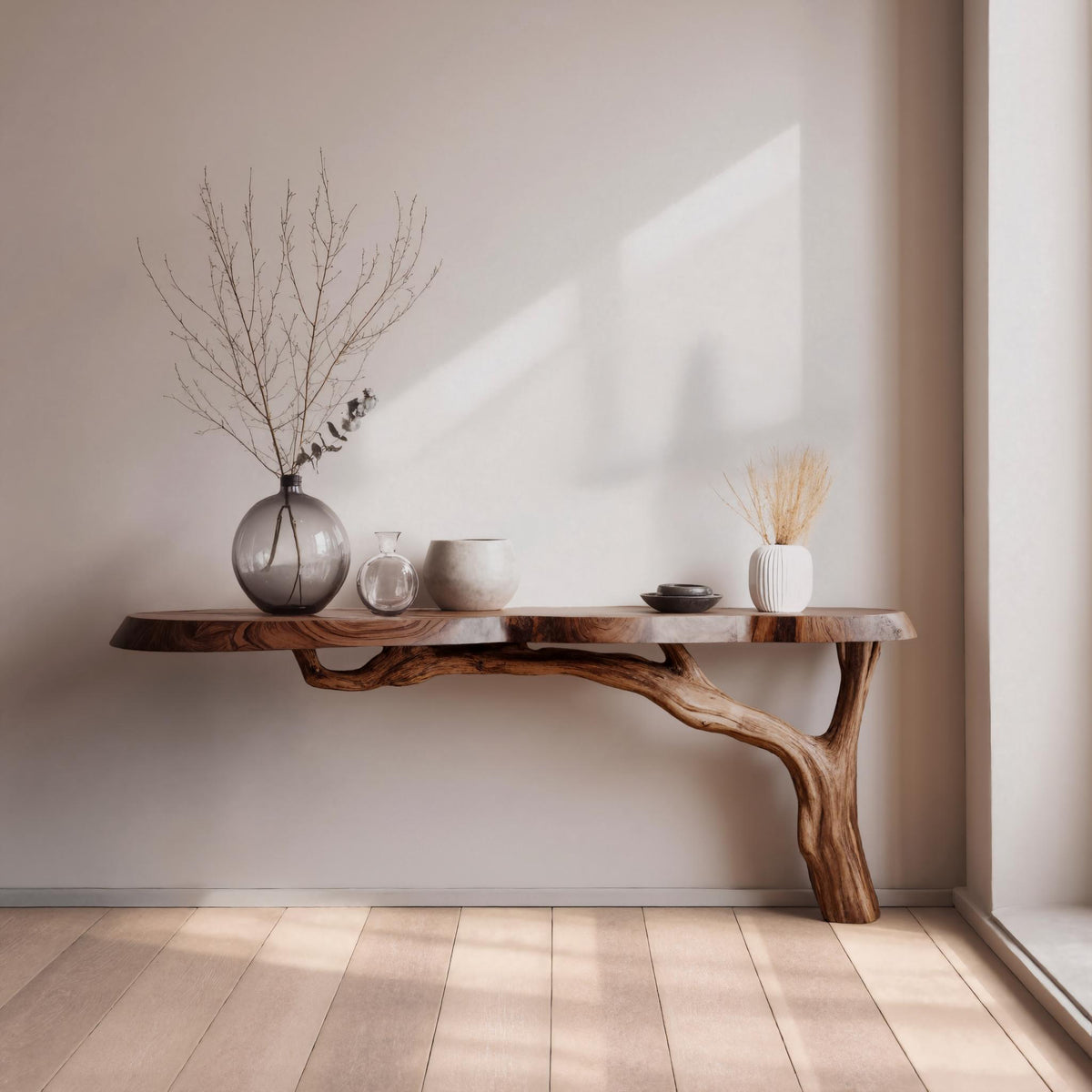 Minimalist Solid Wood Slab Console Table – Handcrafted Whole Wood Slab ...