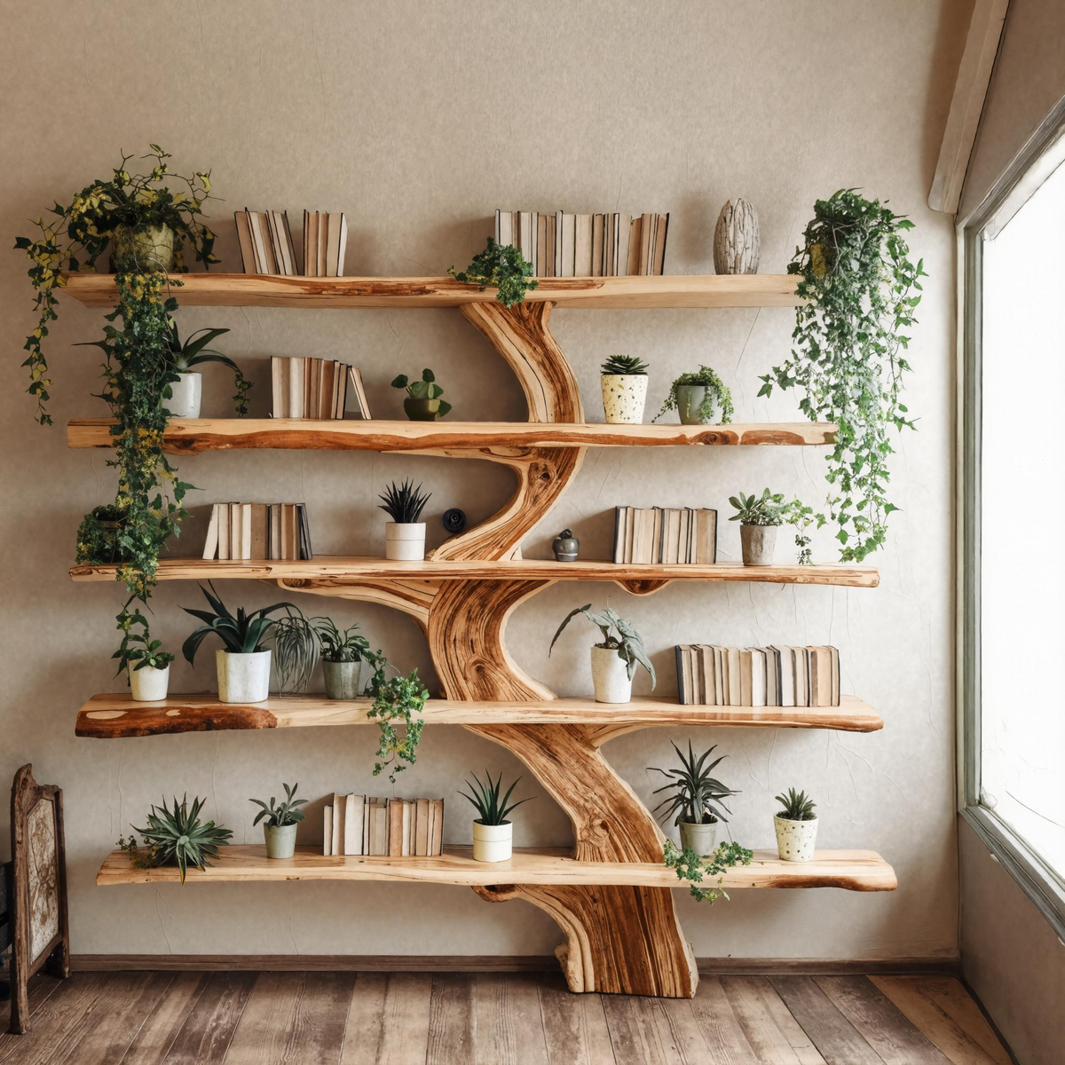 Natureroot Solid Wood Tree Bookshelf, Live-Edge Organic Branching Shelf ...