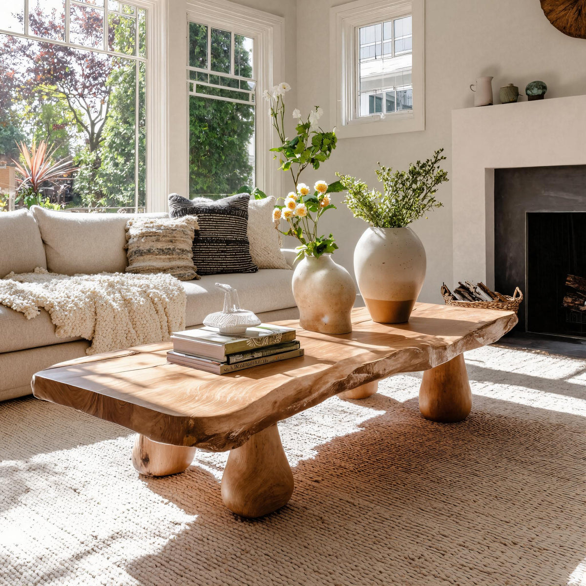 Organic Modern Coffee Table – Handcrafted Live Edge Solid Wood Slab ...