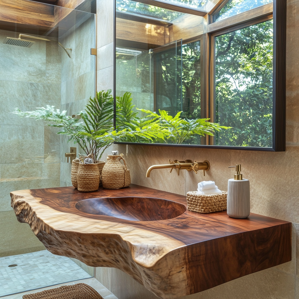 Sylvaris Live Edge Solid Wood Floating Bathroom Vanity with an ...