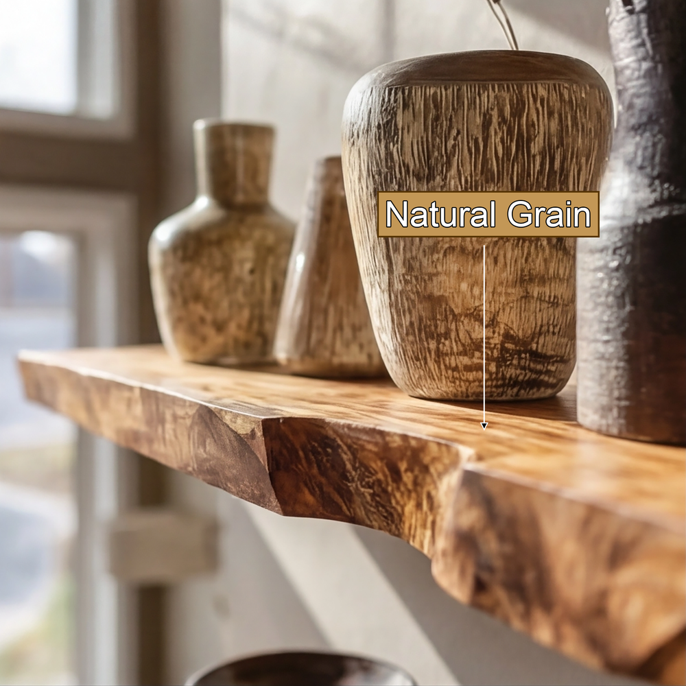 Velthara Live Edge Solid Wood Floating Shelf, Handcrafted Natural Wood ...