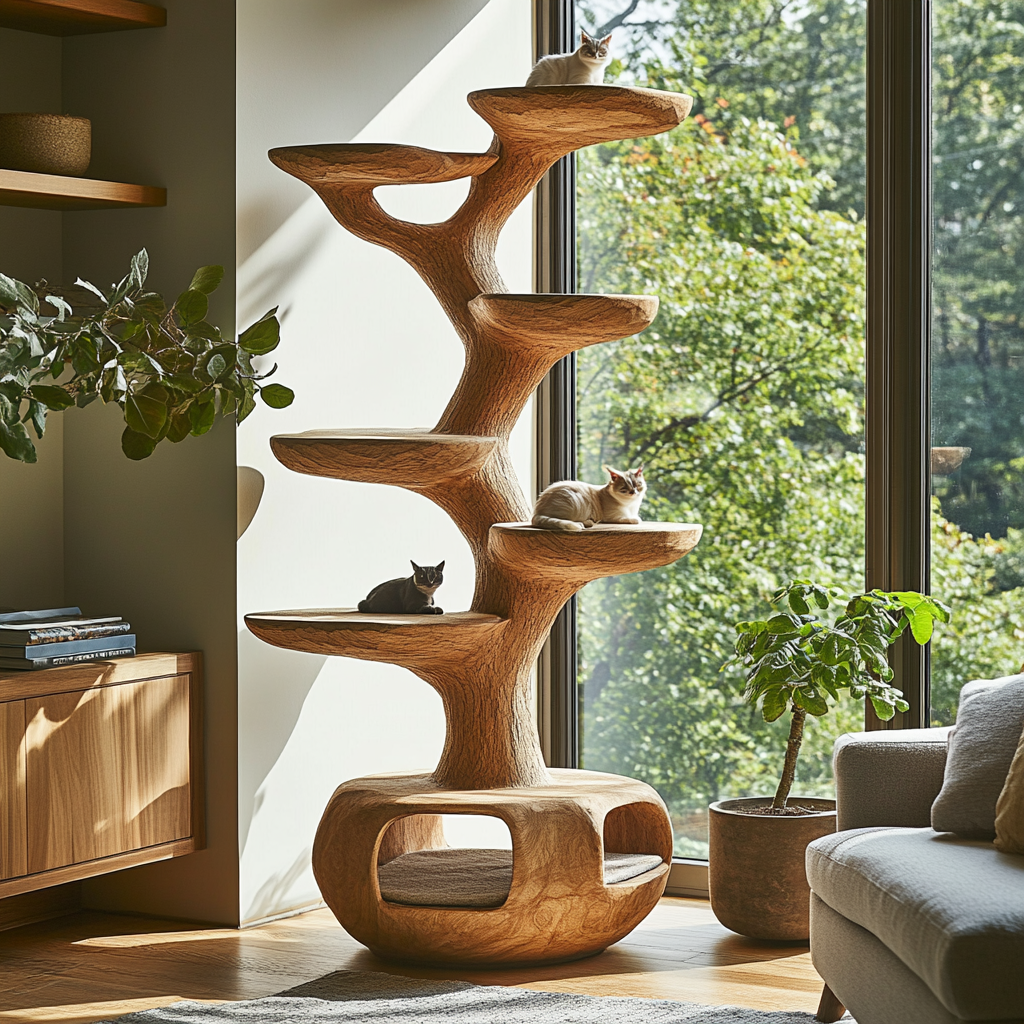 Vertis Solid Wood Tree-Inspired Cat Tree Shelf, Sculptural Cat ...